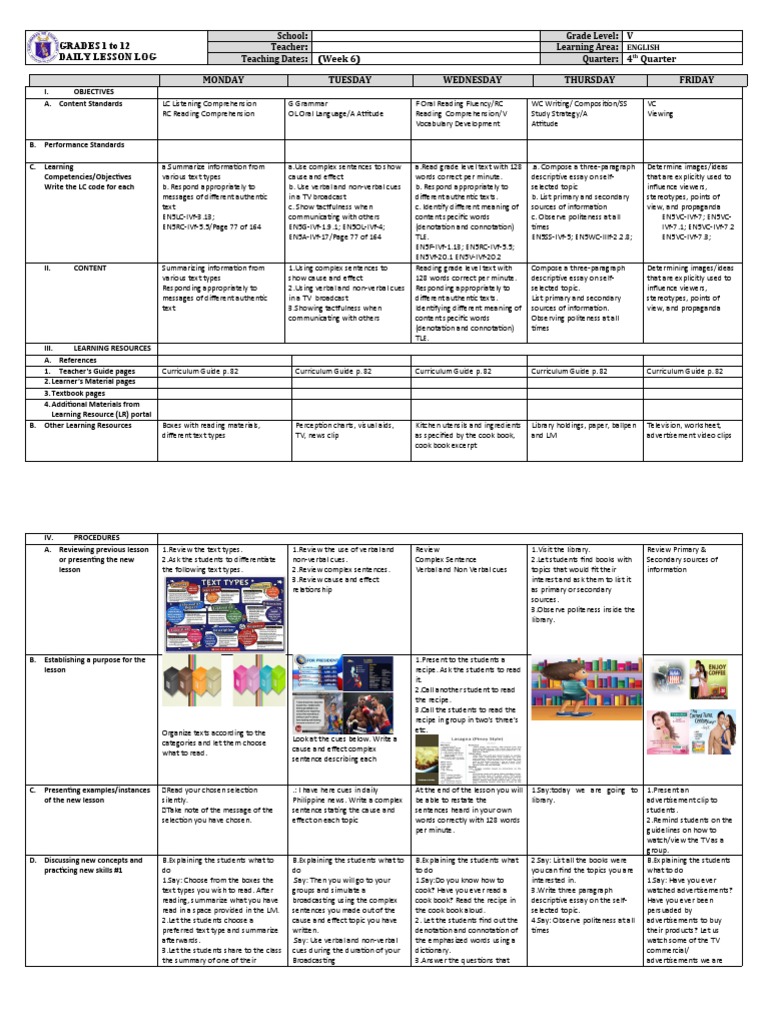Grade 5 DLL English 5 Q4 Week 6 | PDF