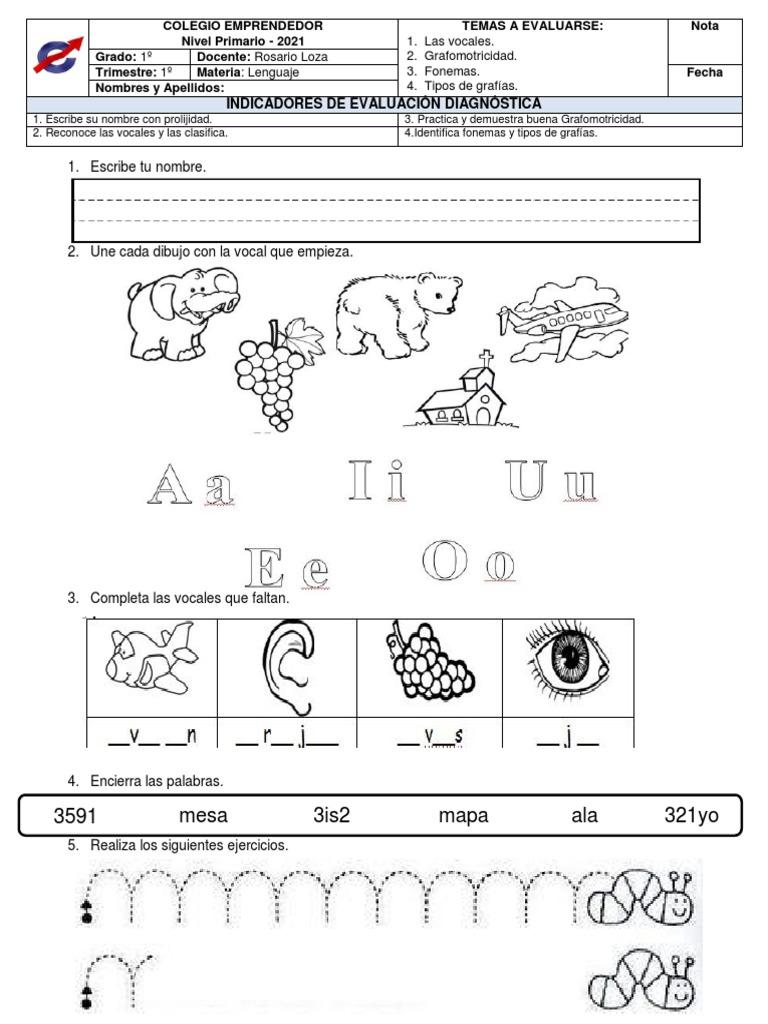 Evaluación de Lenguaje 1º Grado 2021 | PDF