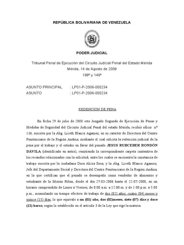 Redencion de Pena | PDF Redencion de Pena | PDF