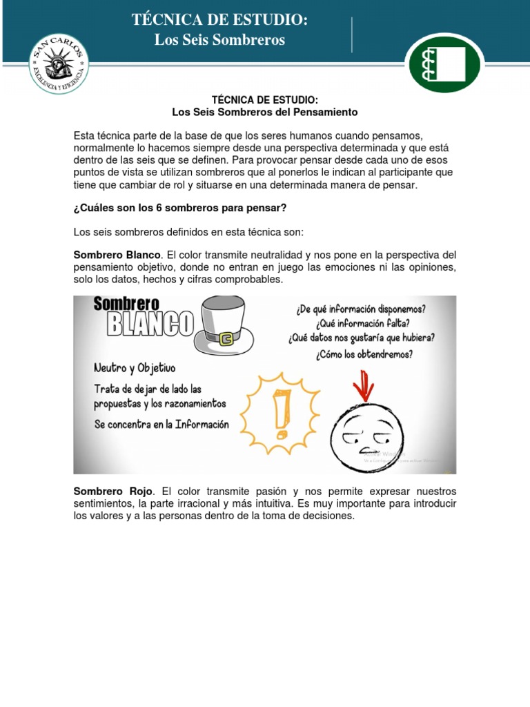 Seis Sombreros del Pensamiento | PDF | Pensamiento | Color