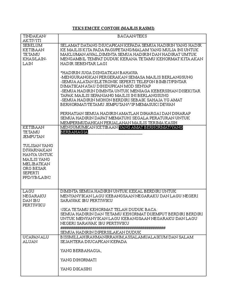 Teks Emcee Contoh | PDF