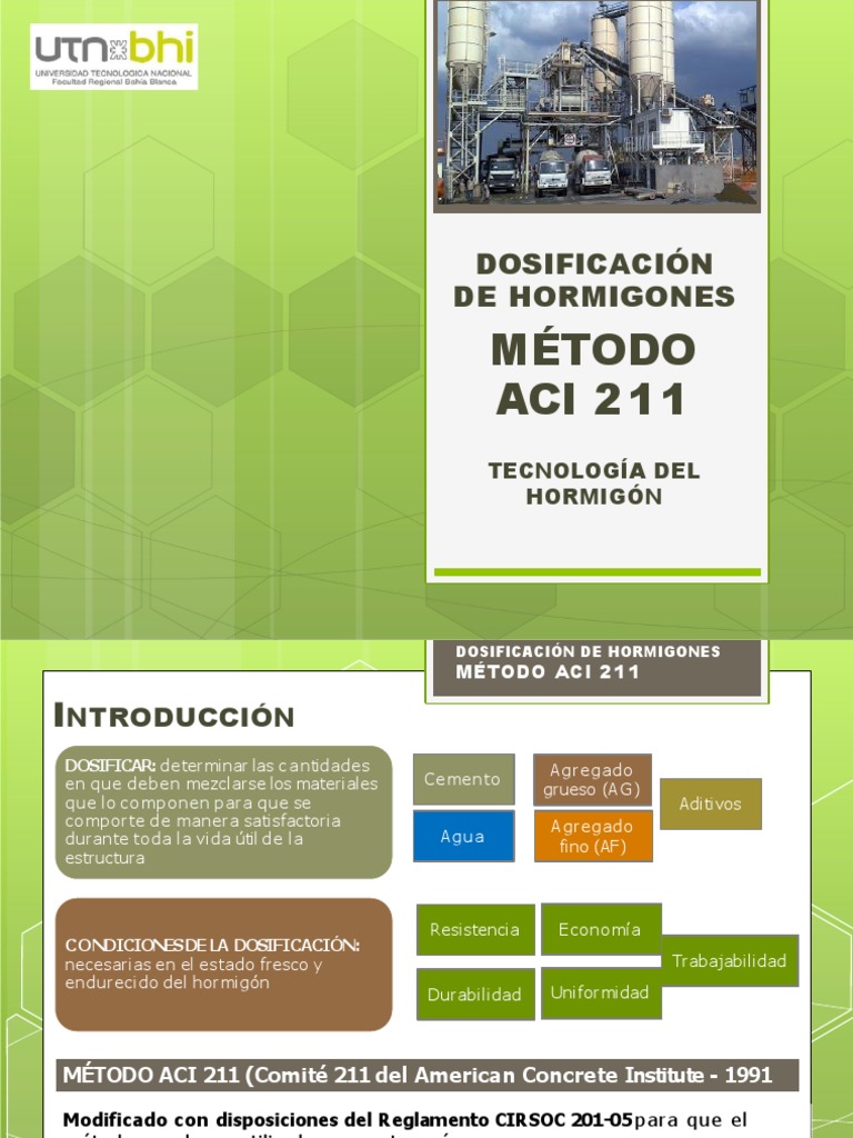Clase Dosificación ACI 211 | PDF | Hormigón | Materiales de construcción