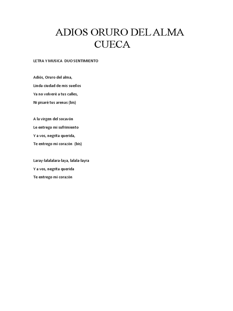Adios Oruro Del Alma | PDF Adios Oruro Del Alma | PDF