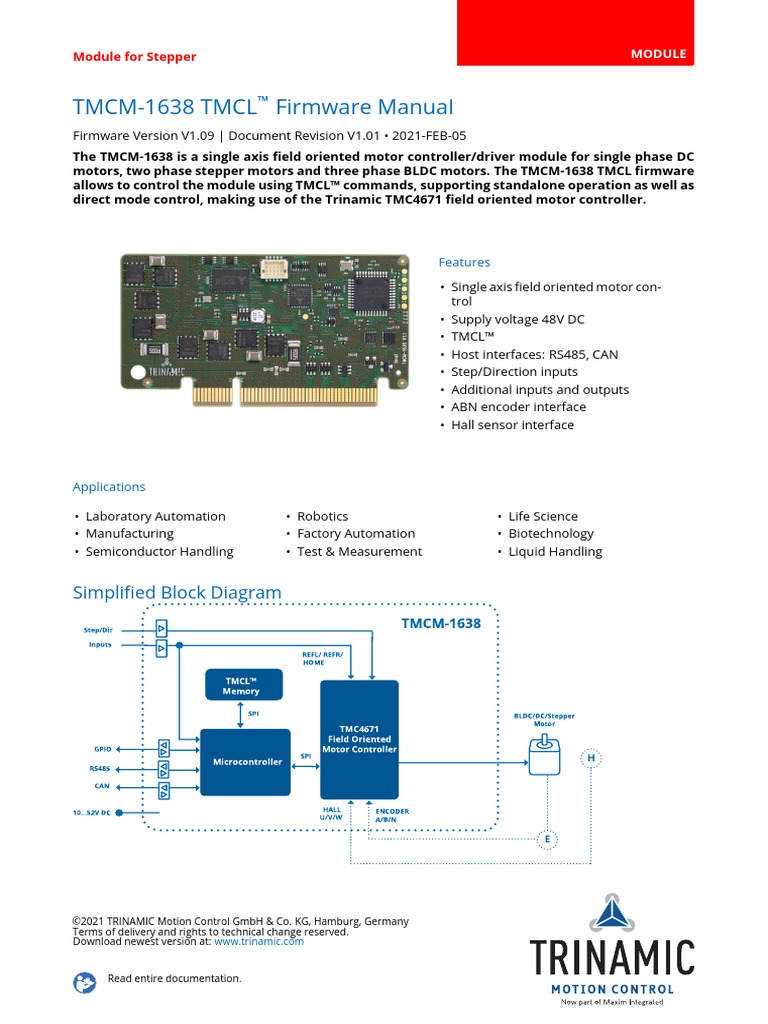 TMCM-1638-TMCL Firmware Manual fw1.09 Rev1.01 | PDF | Electric Motor | Computer Program