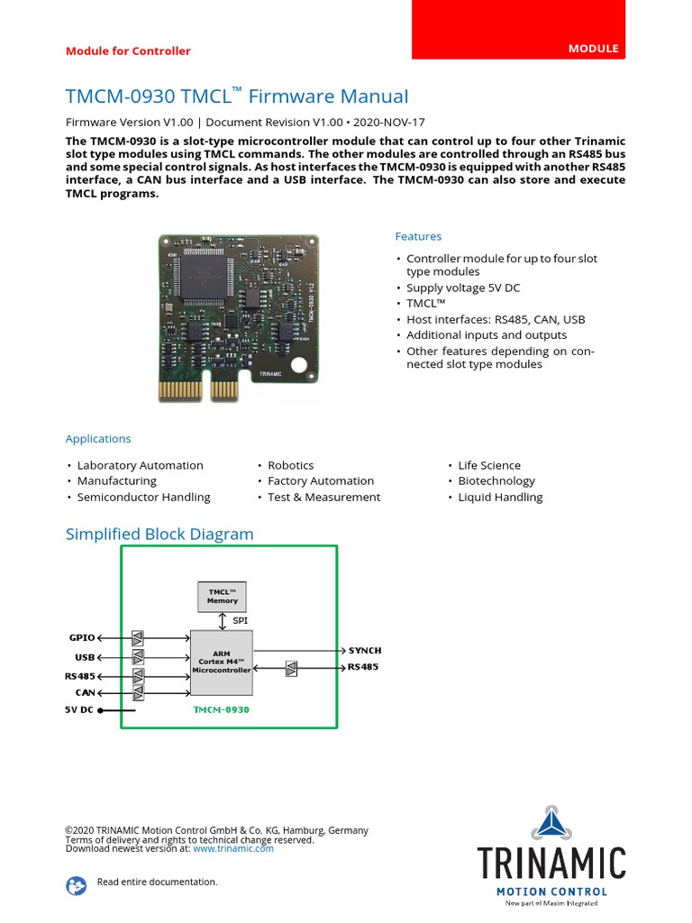 TMCM-0930 TMCL Firmware Manual Fw1.00 Rev1.00 | PDF | Microcontroller | Booting