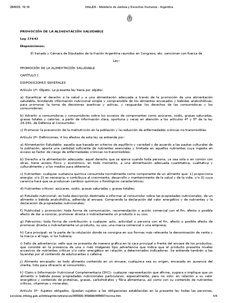 Ley 27642 Etiquetado Frontal | PDF | Alimentos | Etiqueta de ...