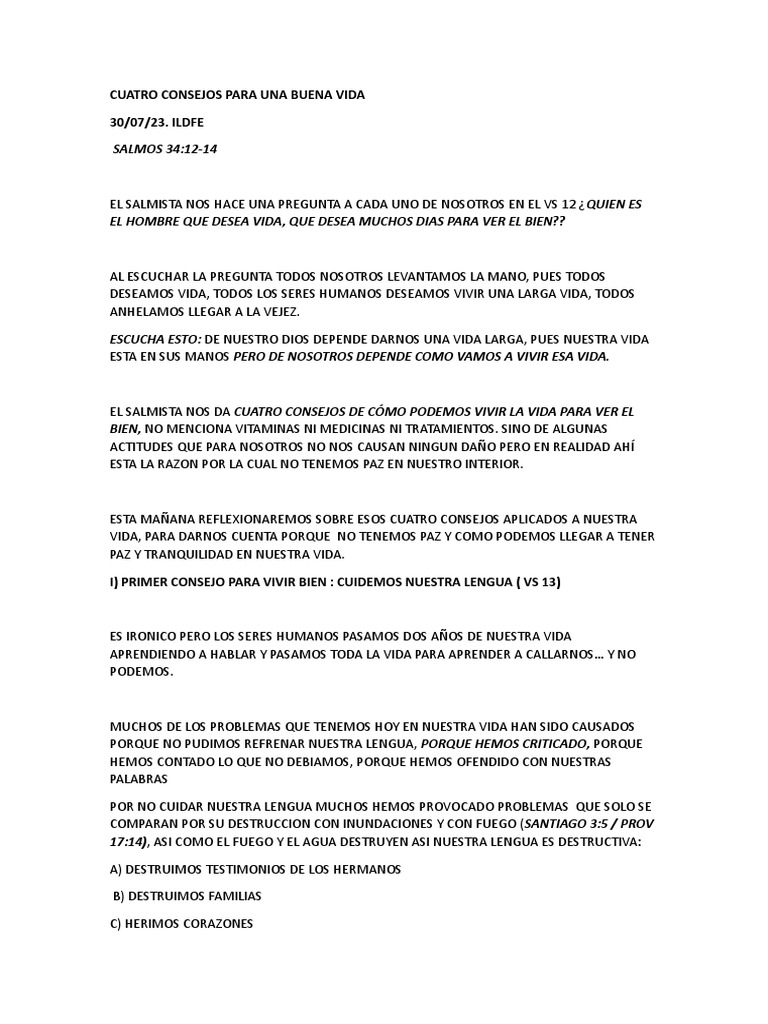 Cuatro Consejos para Una Buena Vida | PDF | Cristo (título) | Salmos Cuatro Consejos para Una Buena Vida | PDF | Cristo (título) | Salmos