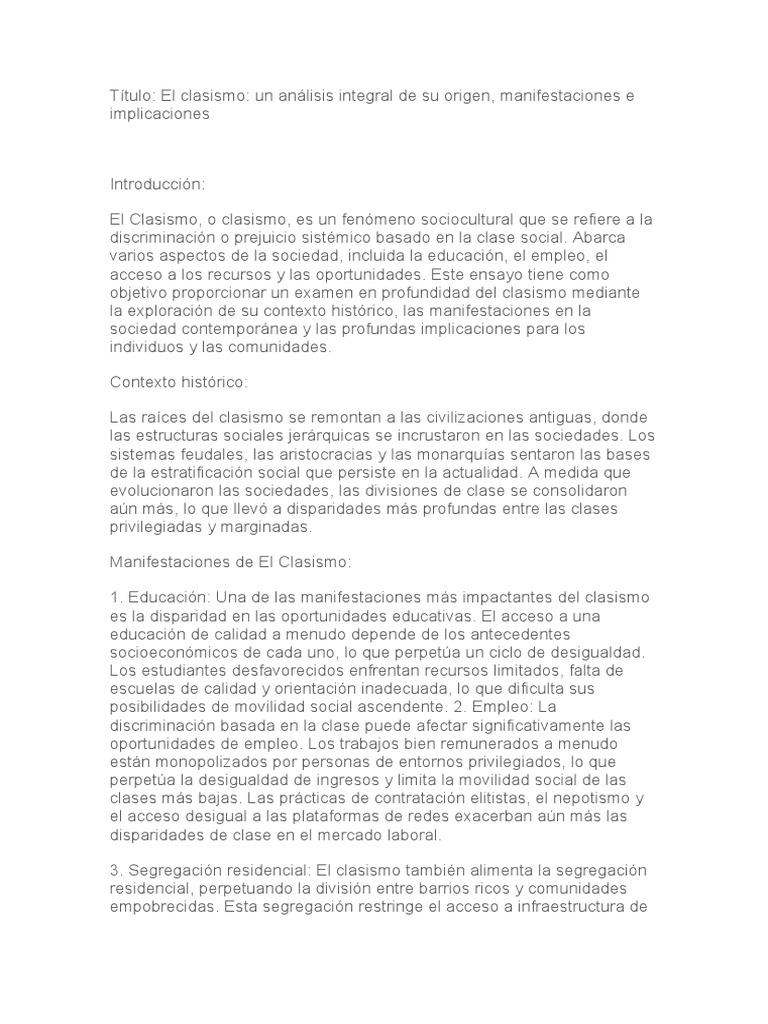 El Clasismo | PDF
