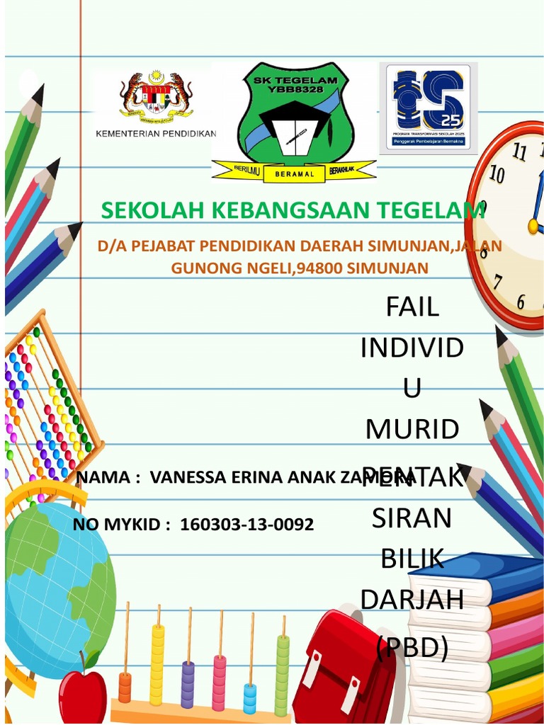 Muka Depan Fail PBD Murid | PDF