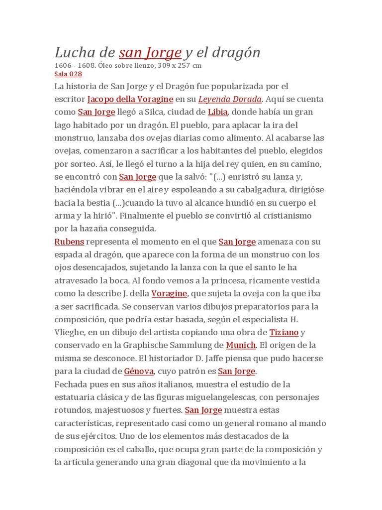 Lucha de San Jorge y el dragón - Rubens (con leyenda) | PDF