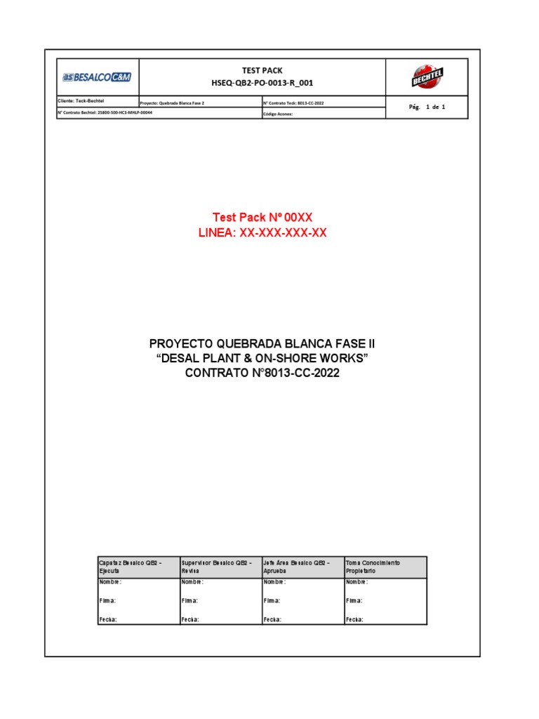 Formato de Test Pack | PDF