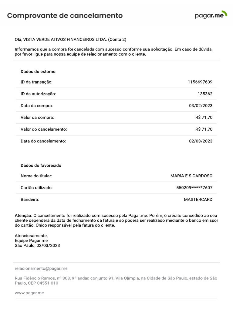 Comprovante de Estorno | PDF