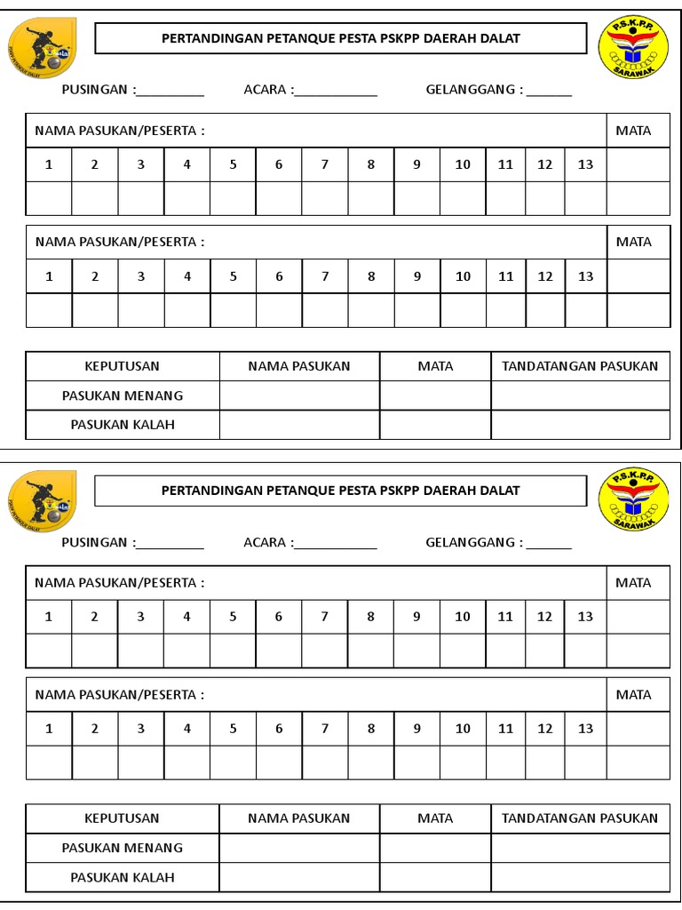 Scoresheet Petanque PSKPP Dalat | PDF