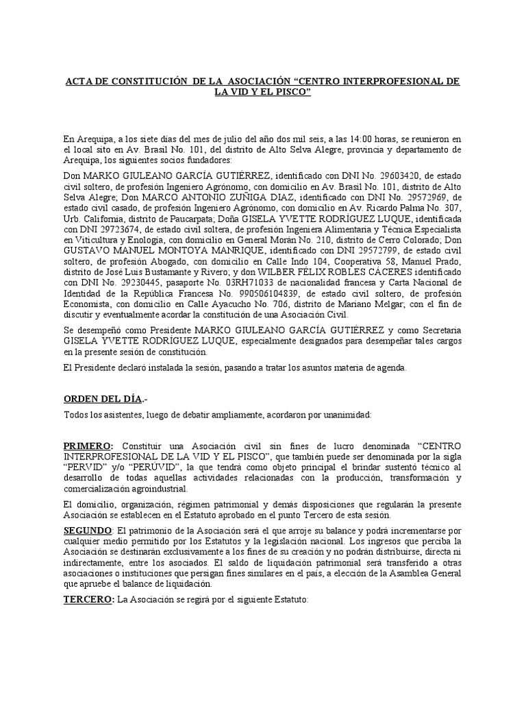 Modelo de Acta de Constitución de La Asociación | PDF