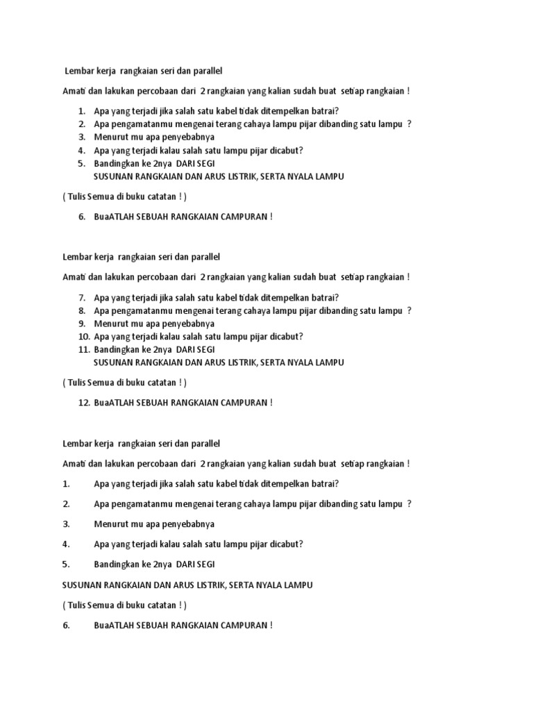 Lembar Kerja Rangkaian Seri Dan Parallel | PDF