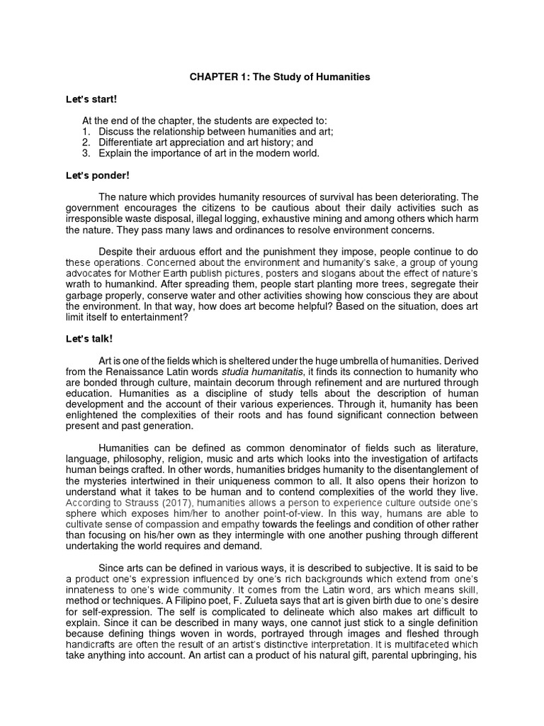 CHAPTER 1 The Study of Humanities | PDF