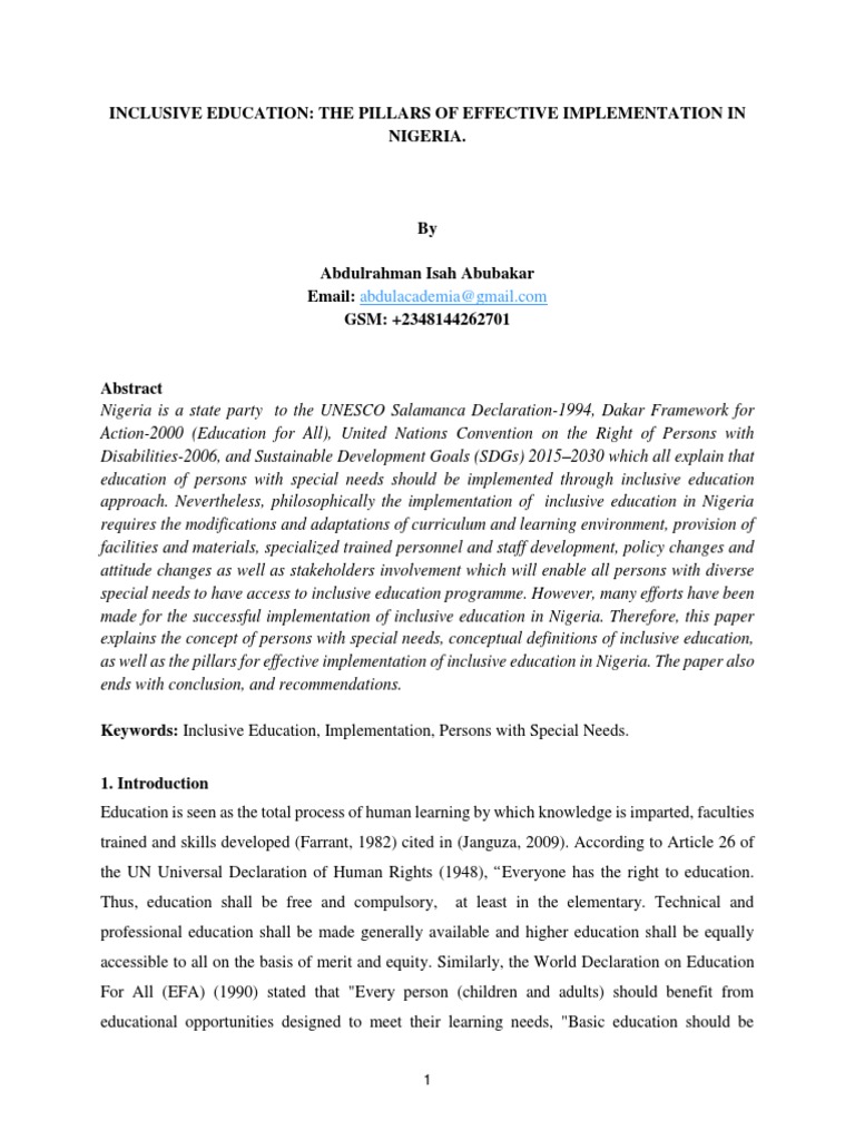 Inclusive Education: The Pillars of Effective Implementation in Nigeria ...