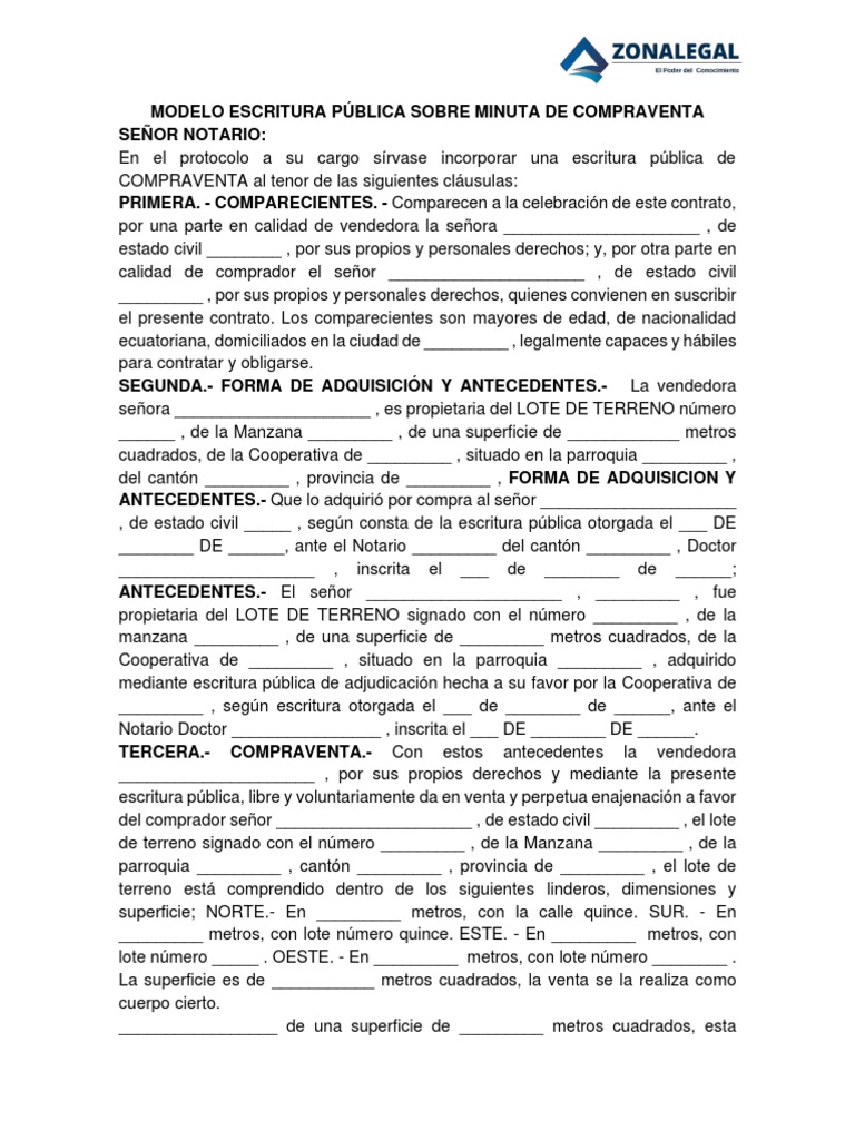 Modelo Escritura Publica Sobre Minuta de Compraventa | PDF