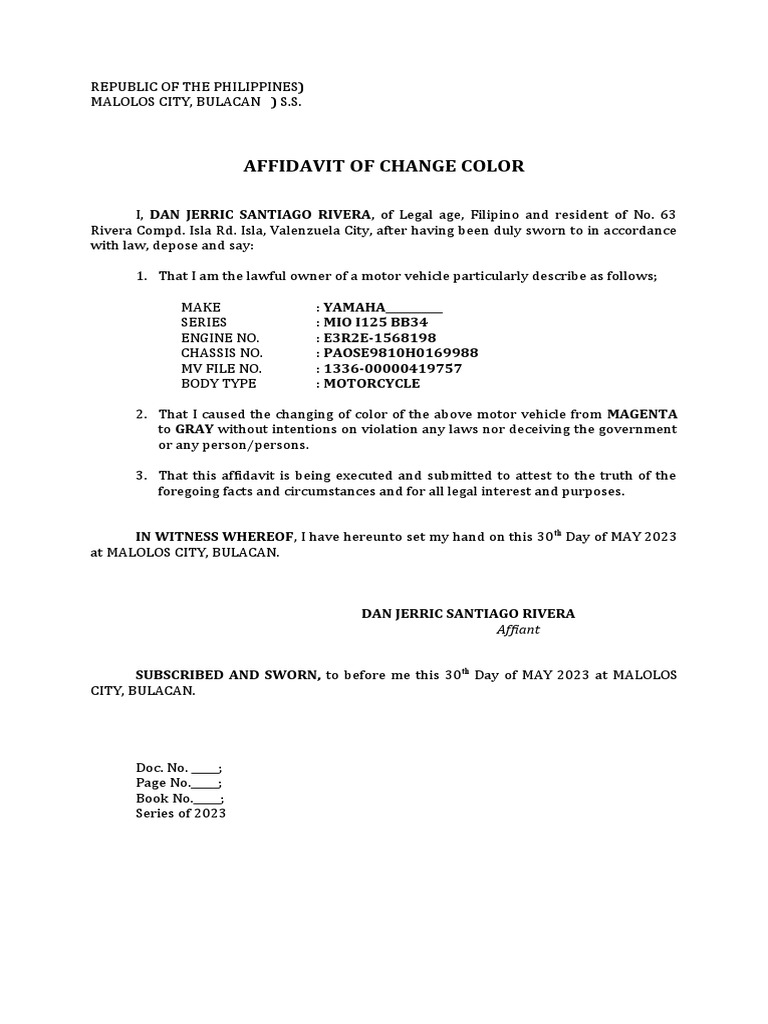 Affidavit of Change Color | PDF