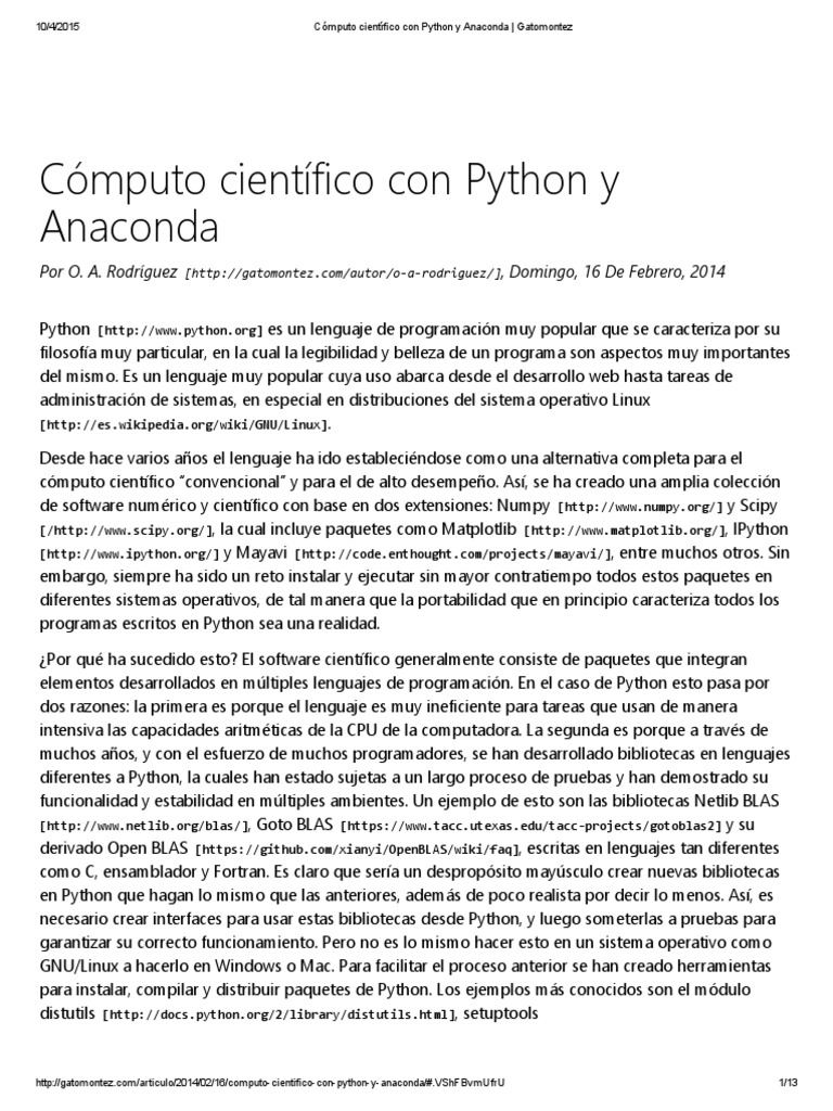 Cómputo Científico Con Python y Anaconda - Gatomontez | PDF | Distribución de Linux | Python ...
