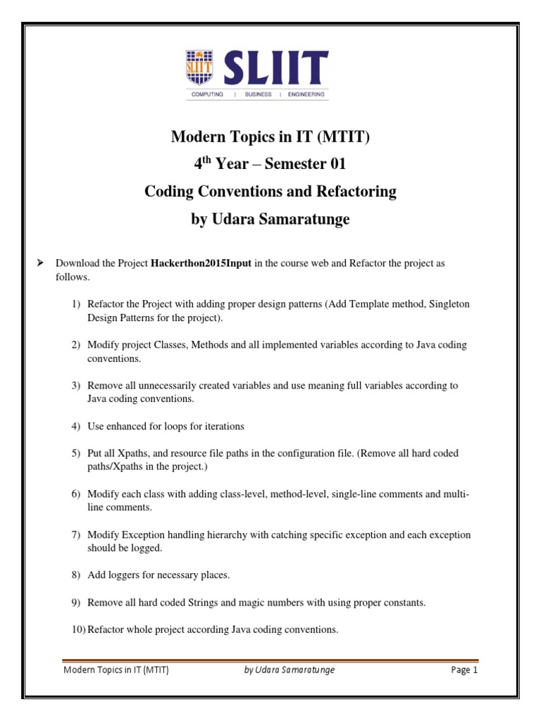 Code Refactoring Technique Lab Sheet | PDF