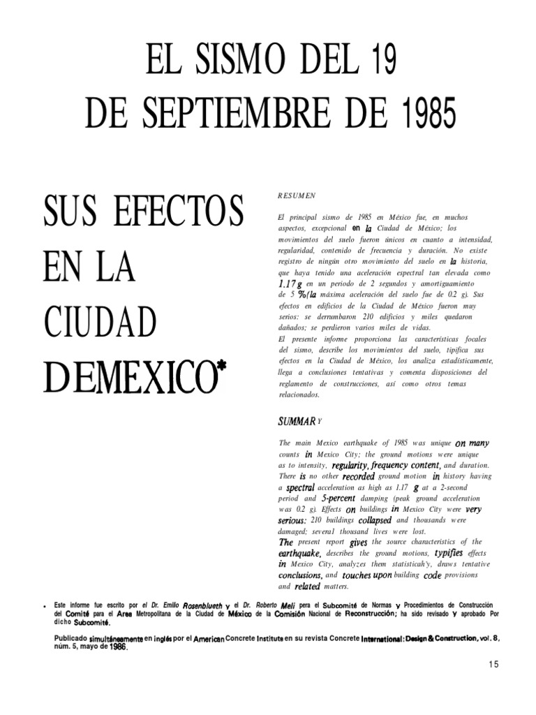 4 El Sismo Del 19 de Septiembre de 1985 Sus Efectos en La Ciudad de Mexico | PDF | Temblores ...