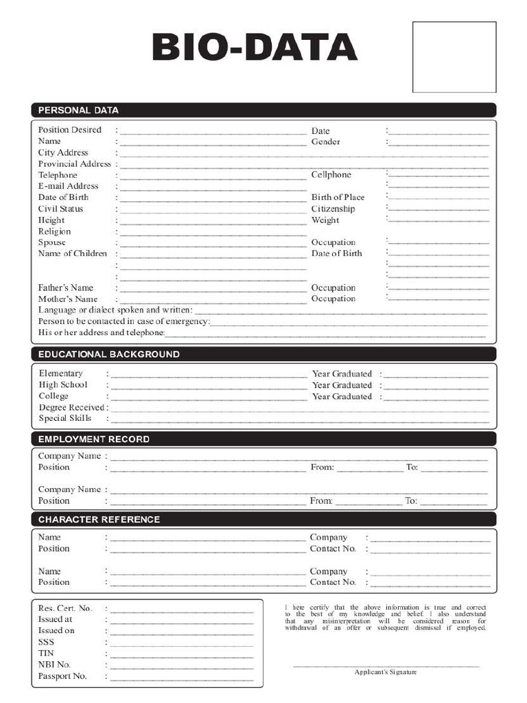 Bio Data Form Philippines (Copyrighted) | PDF