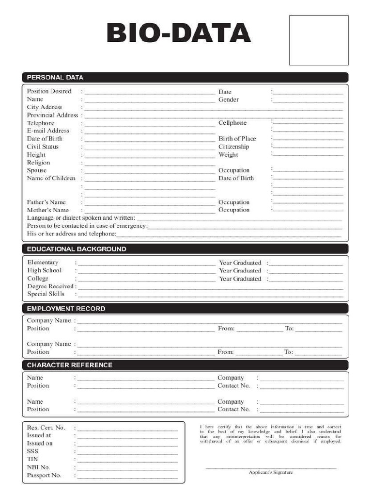 Bio Data Form Philippines (Copyrighted) | PDF