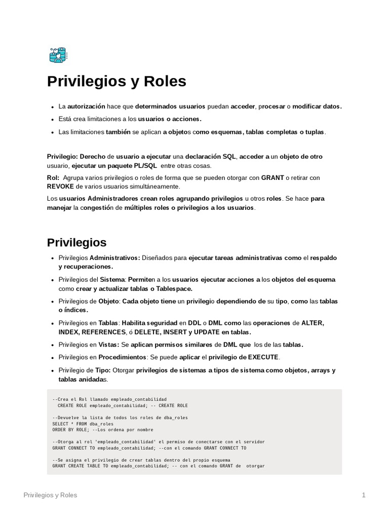 Privilegios y Roles | PDF | SQL | Ciencias de la Computación