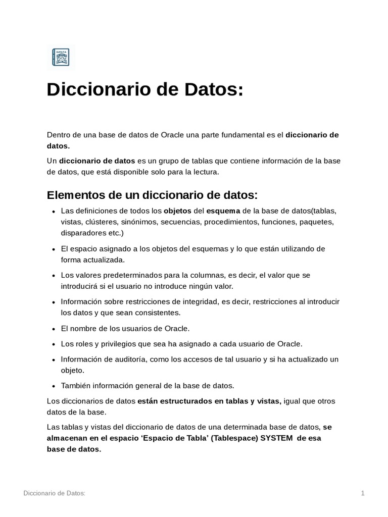 Diccionario de Datos | PDF