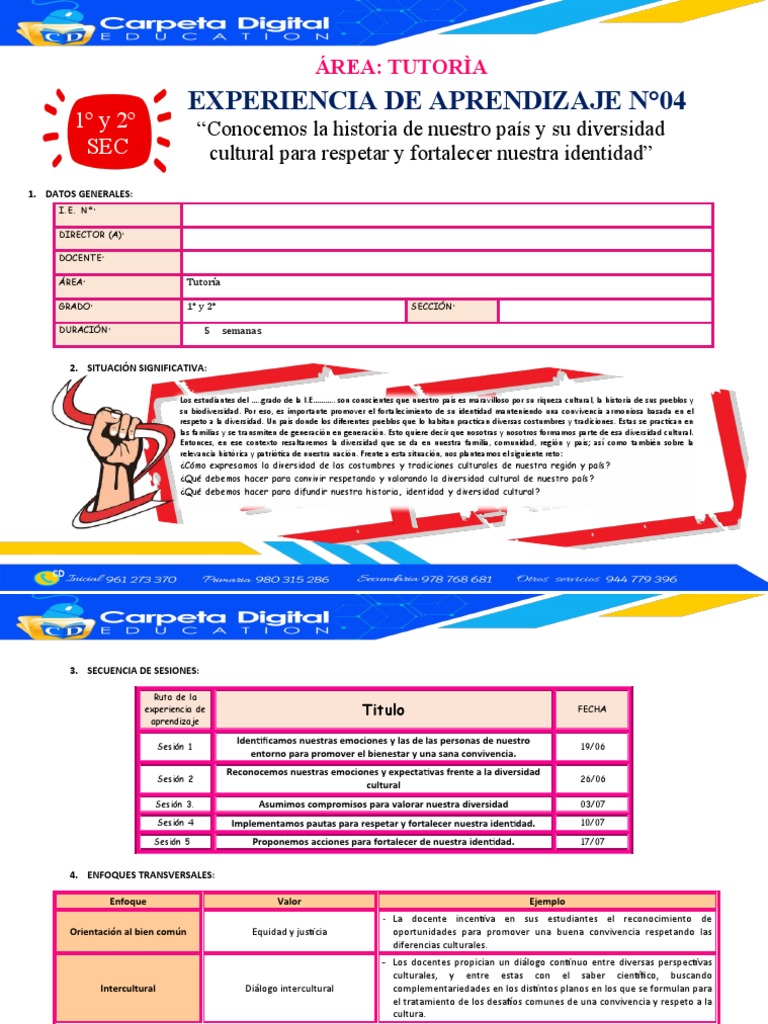 1º y 2° EXPERIENCIA DE APRENDIZAJE - EXP. 04 - TUTORÍA | PDF | Las emociones | Aprendizaje