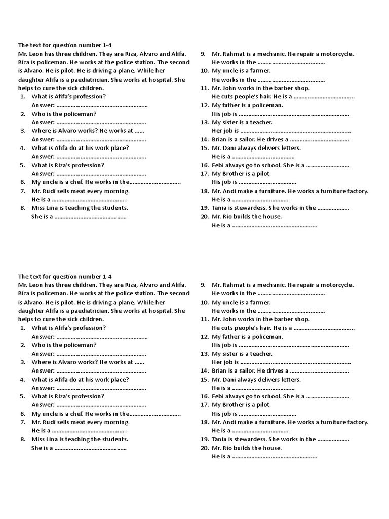 Soal Profession Kelas 5 | PDF