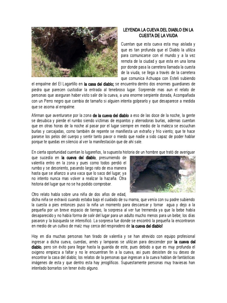Leyenda La Cueva Del Diablo en La Cuesta de La Viuda | PDF