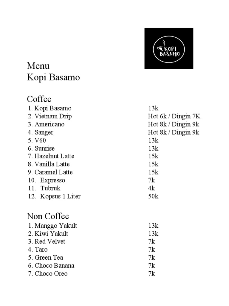 Menu Kopi Basamo 1 | PDF