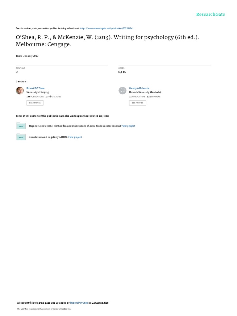 OShea2013 WritingforPsychology 9780170214681UniversityCengageLearning ...