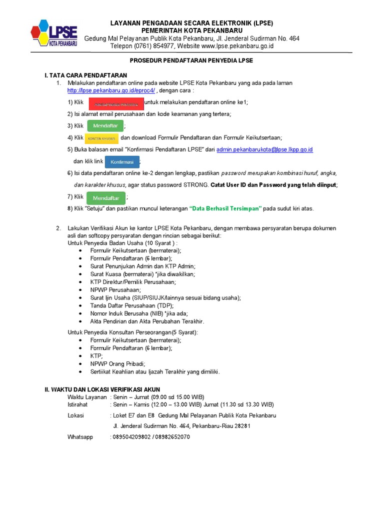 Prosedur Pendaftaran Penyedia Lpse | PDF