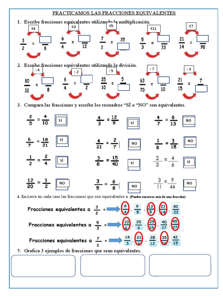 Practicamos Las Fracciones Equivalentes | PDF