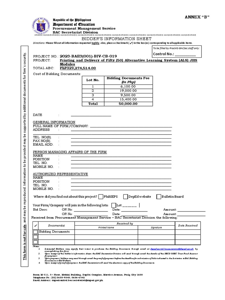 Annex B - Bidder's Information Sheet | PDF