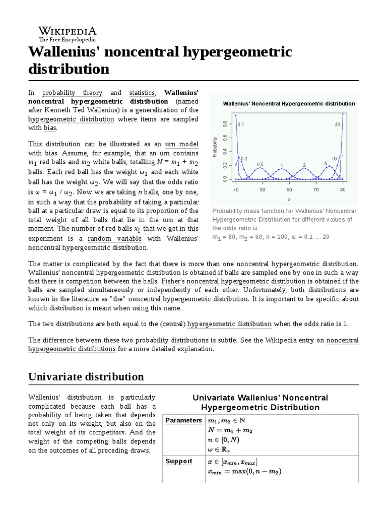 Wallenius' Noncentral Hypergeometric Distribution | PDF | Statistical ...