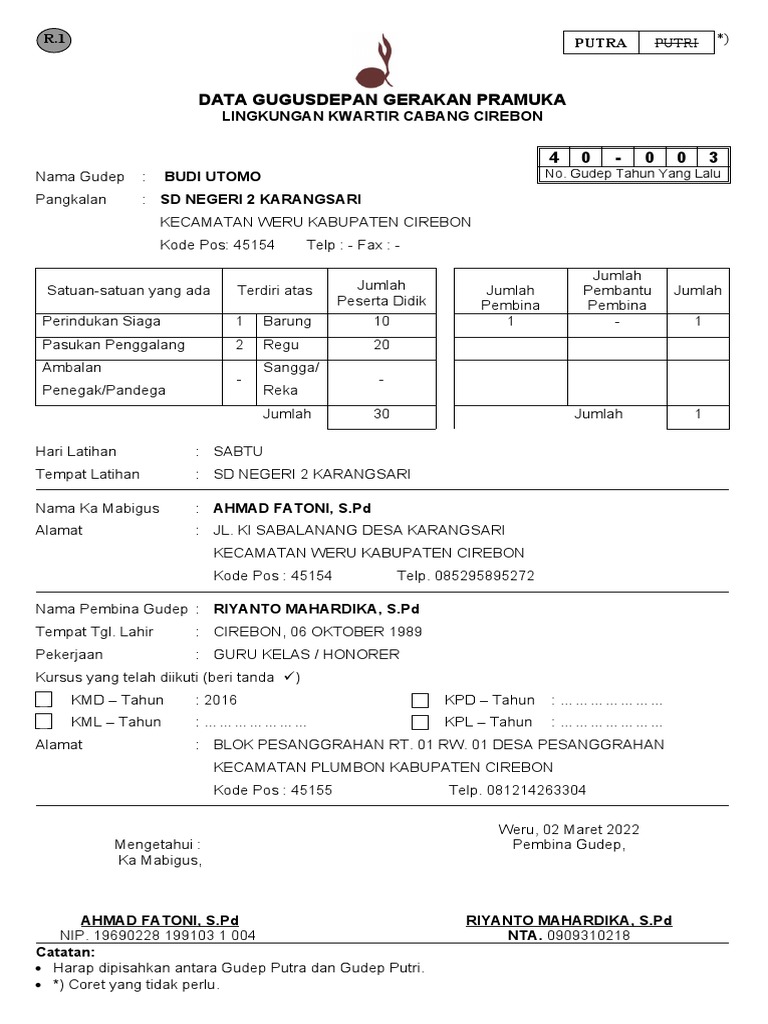 Format Registrasi Gudep - R1 - SDN 2 Karangsari | PDF