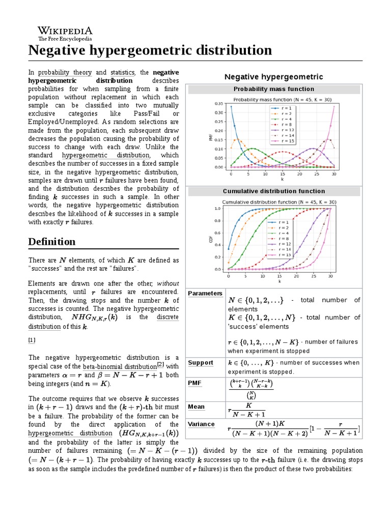 Negative Hypergeometric Distribution | PDF | Probability Distribution | Variance
