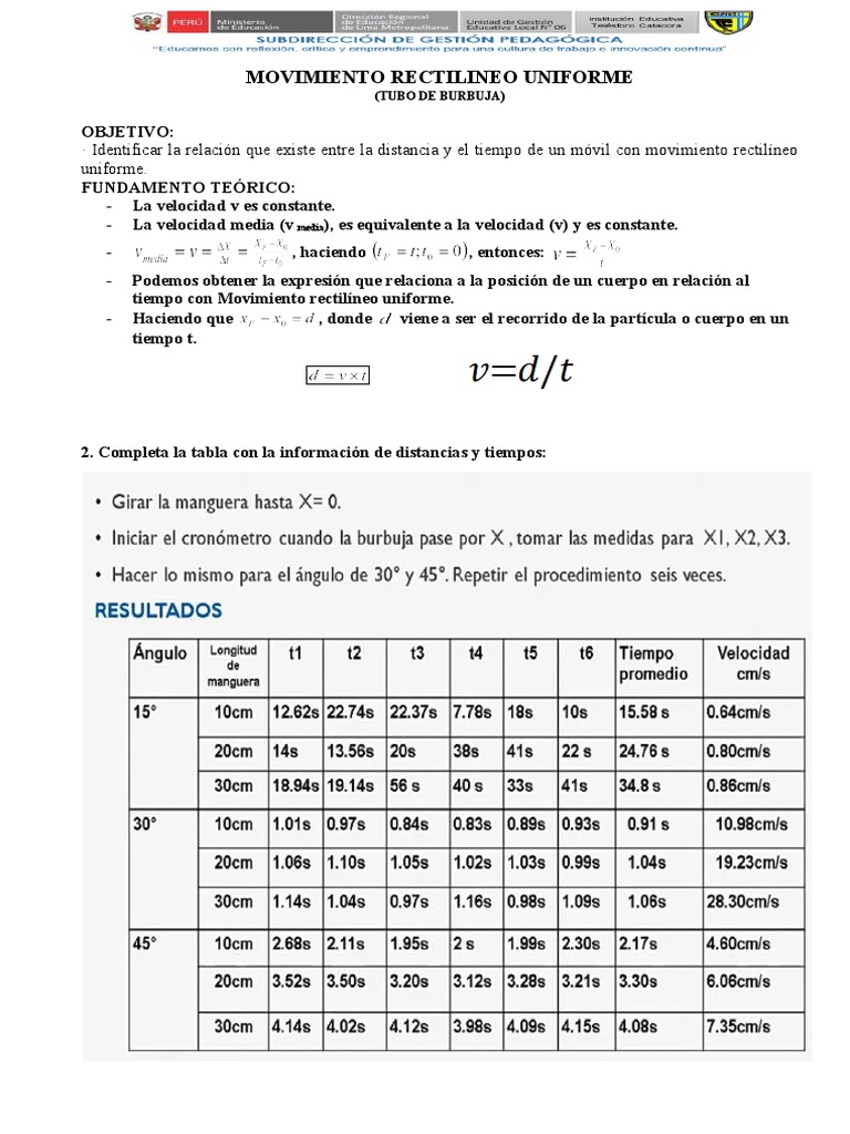 Practica de Laboratorio MRU - 2023 | PDF | Velocidad | Science