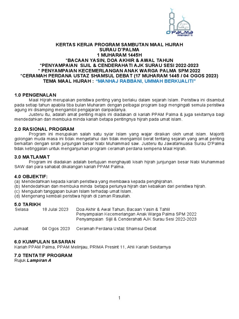 Kertas Kerja Program Sambutan Maal Hijrah | PDF