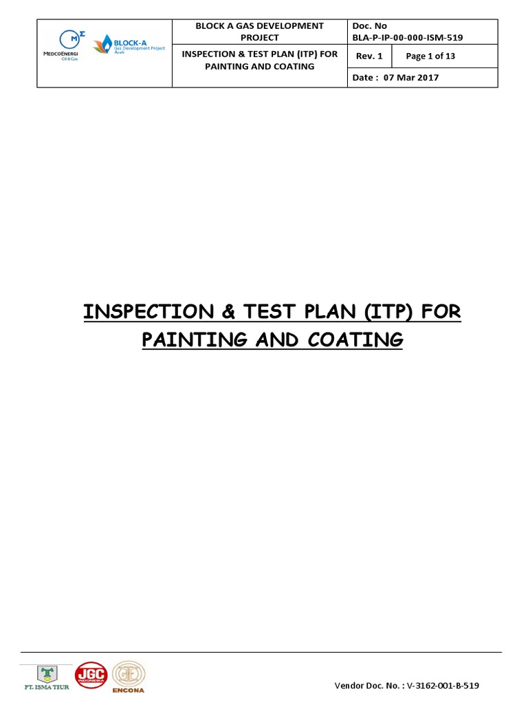 ITP Page 1 - FOR PAINTING AND COATING Rev - 1 | PDF | General Contractor