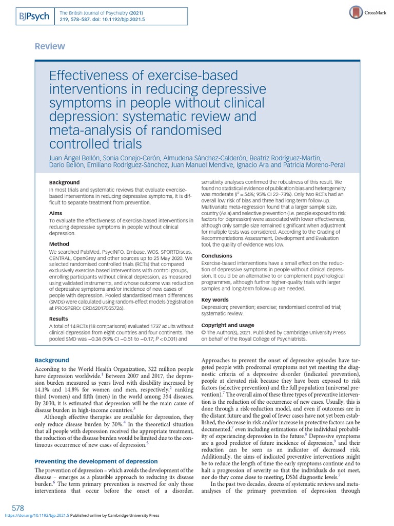 Effectiveness of Exercise Based Interventions in Reducing Depressive ... Effectiveness of Exercise Based Interventions in Reducing Depressive ...