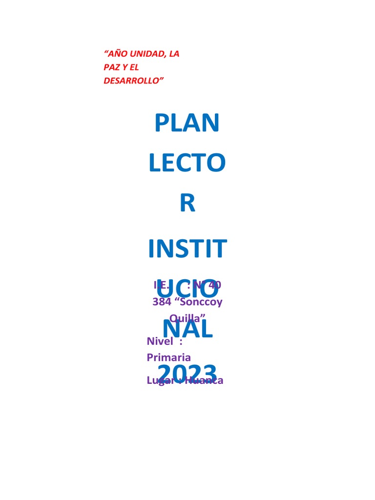 Plan Lector Institucional 2023 | PDF | Comprensión lectora | Enseñando