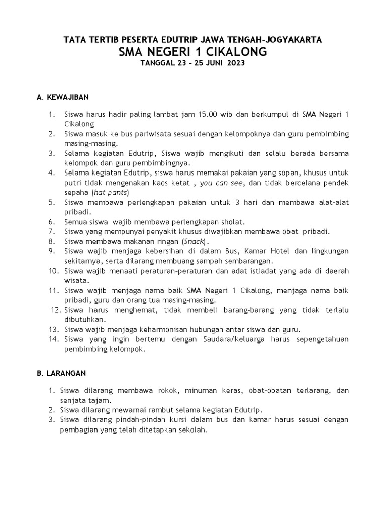 Tata Tertib Edutrip | PDF