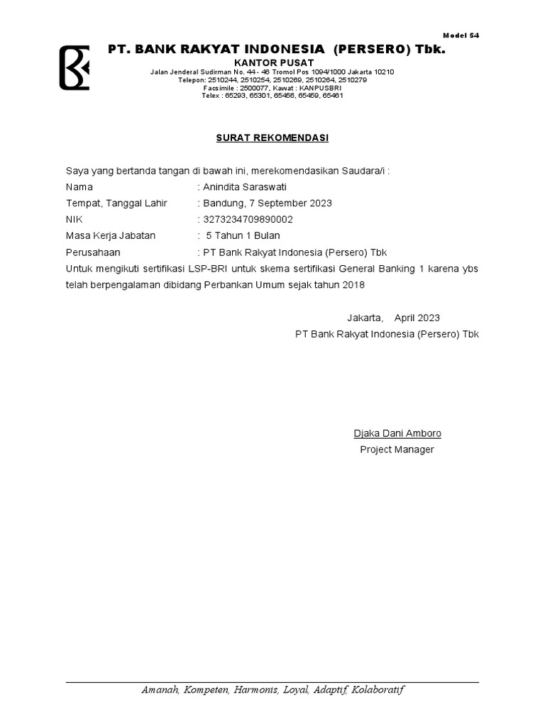 Contoh Surat Rekomendasi Atasan-GB1 | PDF