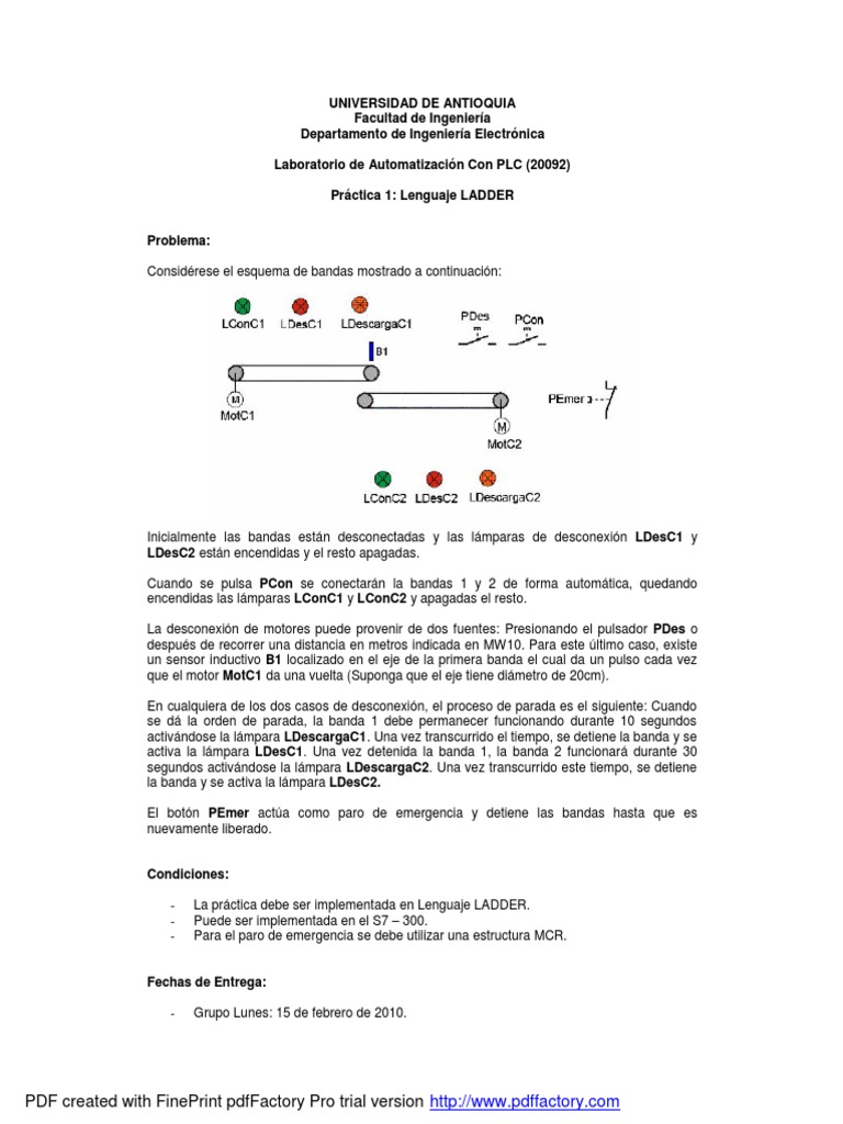 Práctica PLC: Control de Bandas en LADDER | PDF | Ingeniería Informática | Electricidad