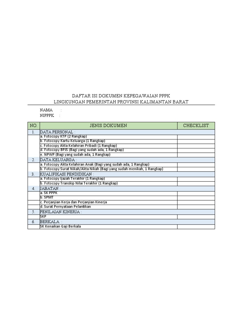 Form Kepegawaian Asn Prov. Kalbar | PDF